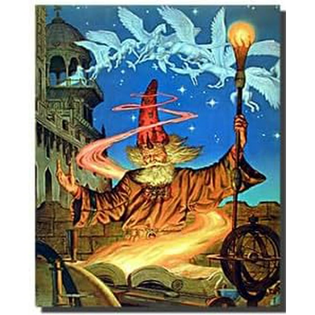 AEFER Magical Mythical Pegasus Wizard At Night Kids Room Art Print ...