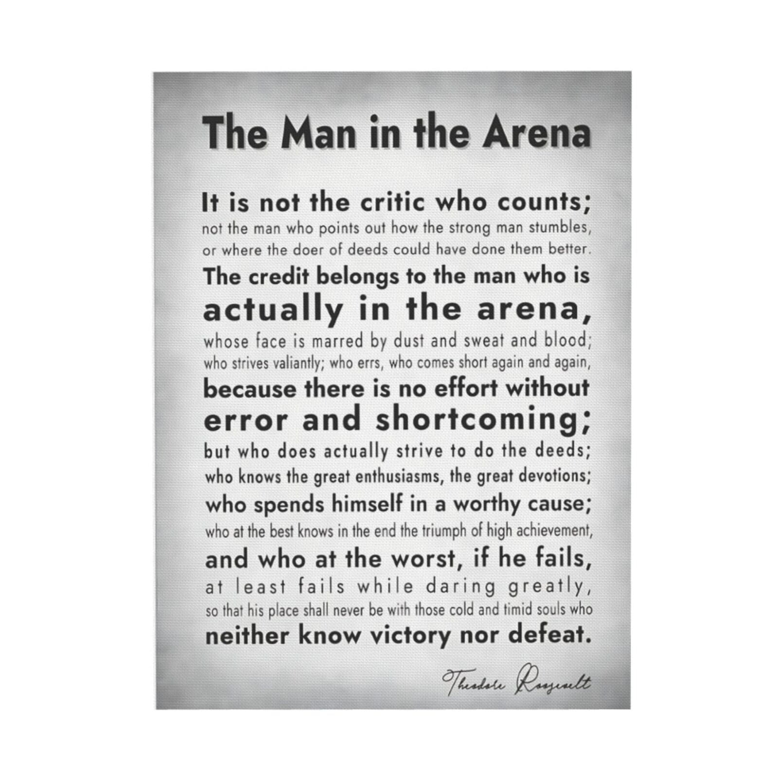 AEFER The Man in the Arena Poster Motivational Quote Canvas Print ...