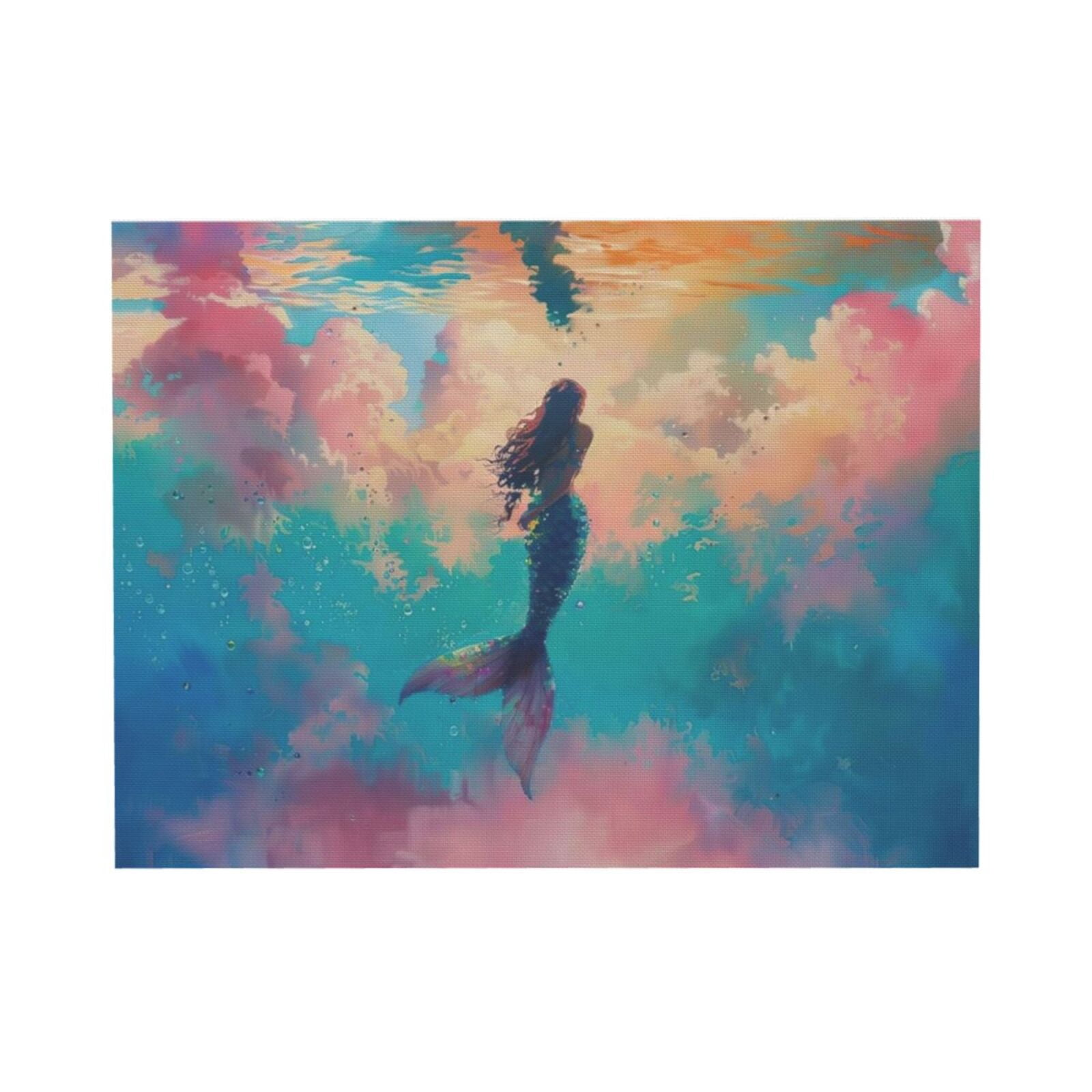 AEFER Mermaid Bathroom Canvas Wall Art Ocean Mermaid Pictures Decor ...