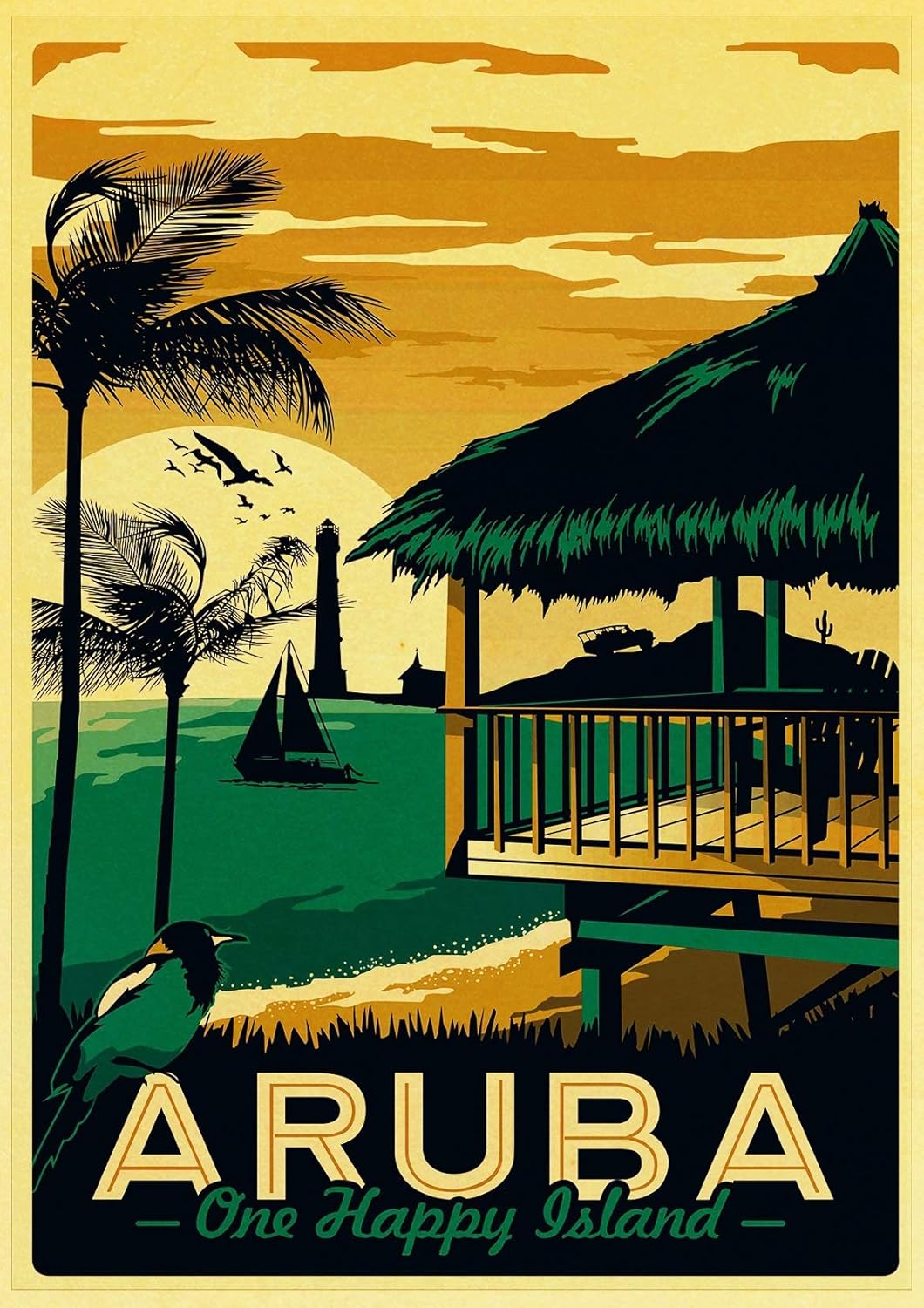 AEFER Metal Sign Aruba One Happy Island Vintage Tin Sign Home Bar ...