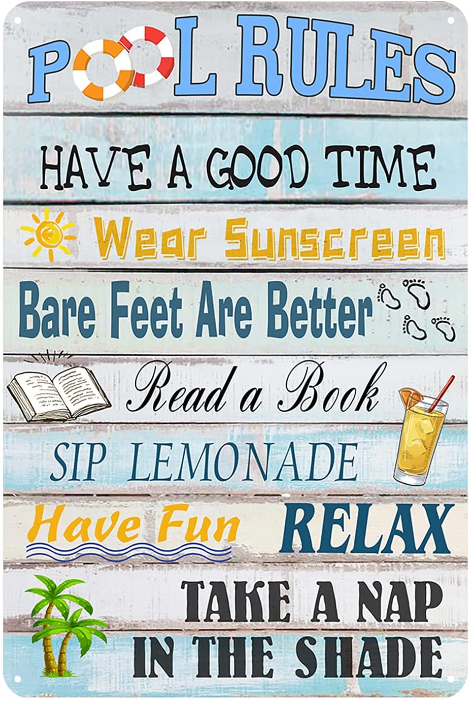 AEFER Metal Sign Pool Rules Tin Sign Vintage Pool Patio Wall Decoration ...