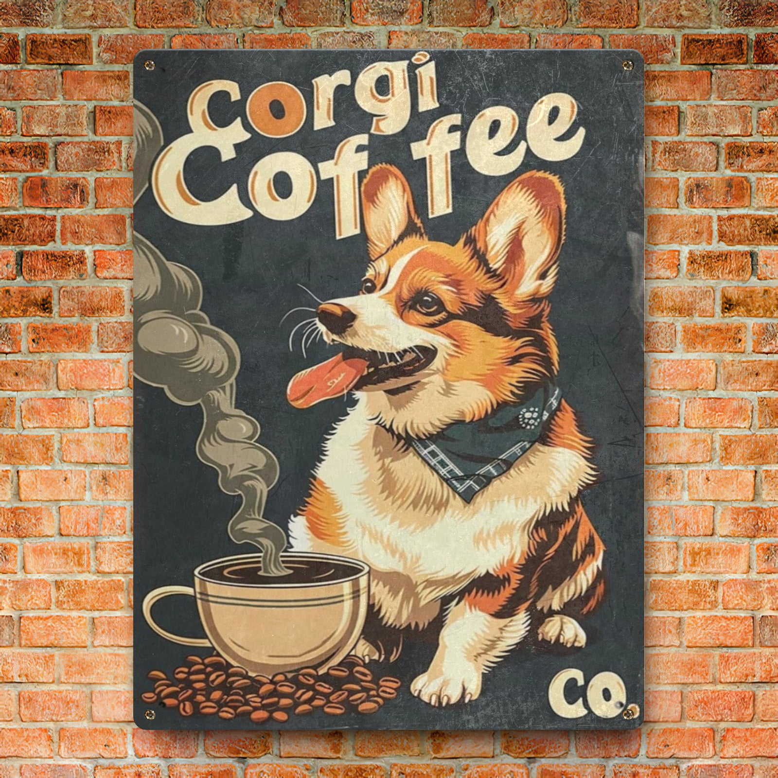AEFER Metal Signs Coffee Corgi Vintage Signs Retro Aluminum Tin Sign ...