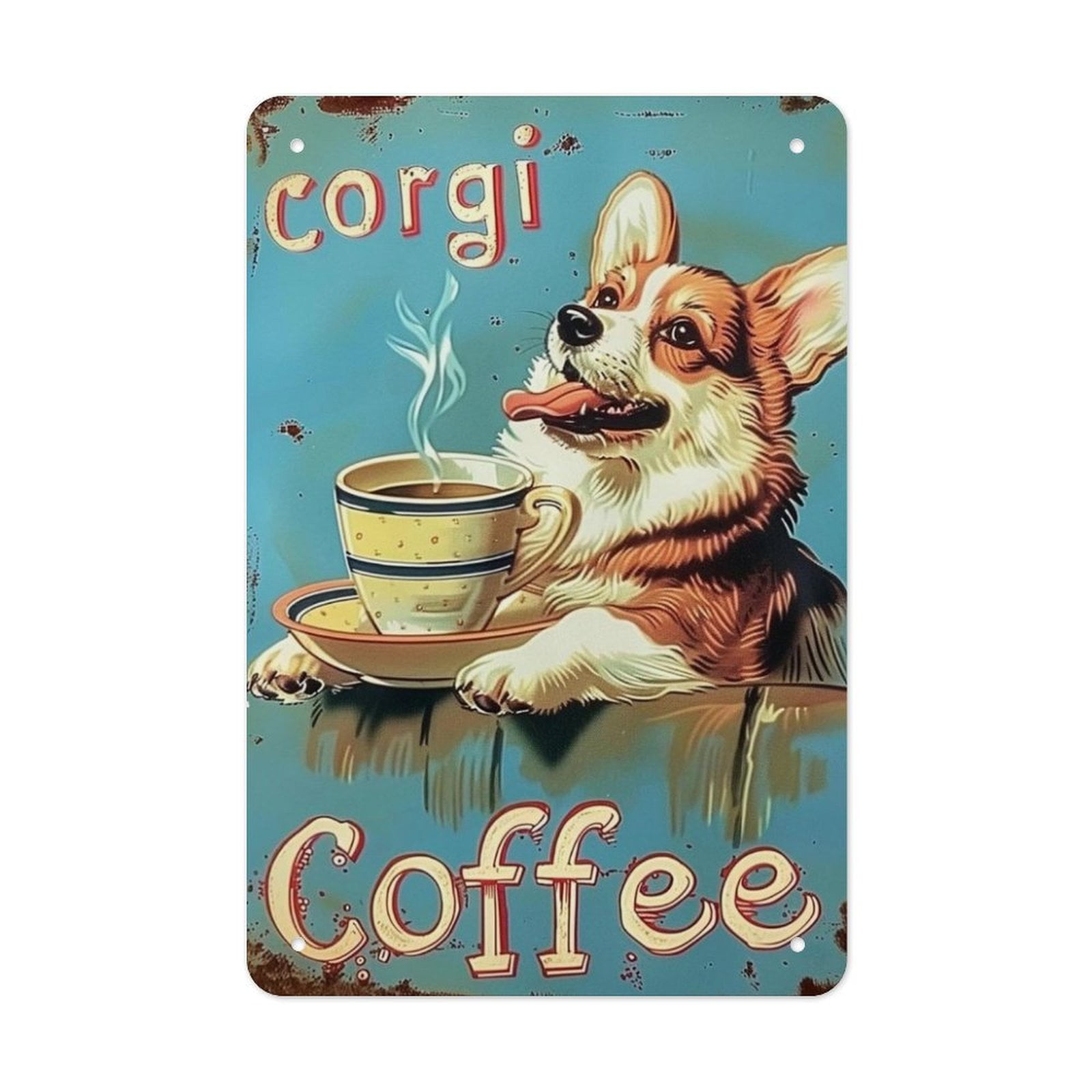 AEFER Metal Signs Corgi Coffee Bar Sign Vintage Signs Retro Aluminum ...