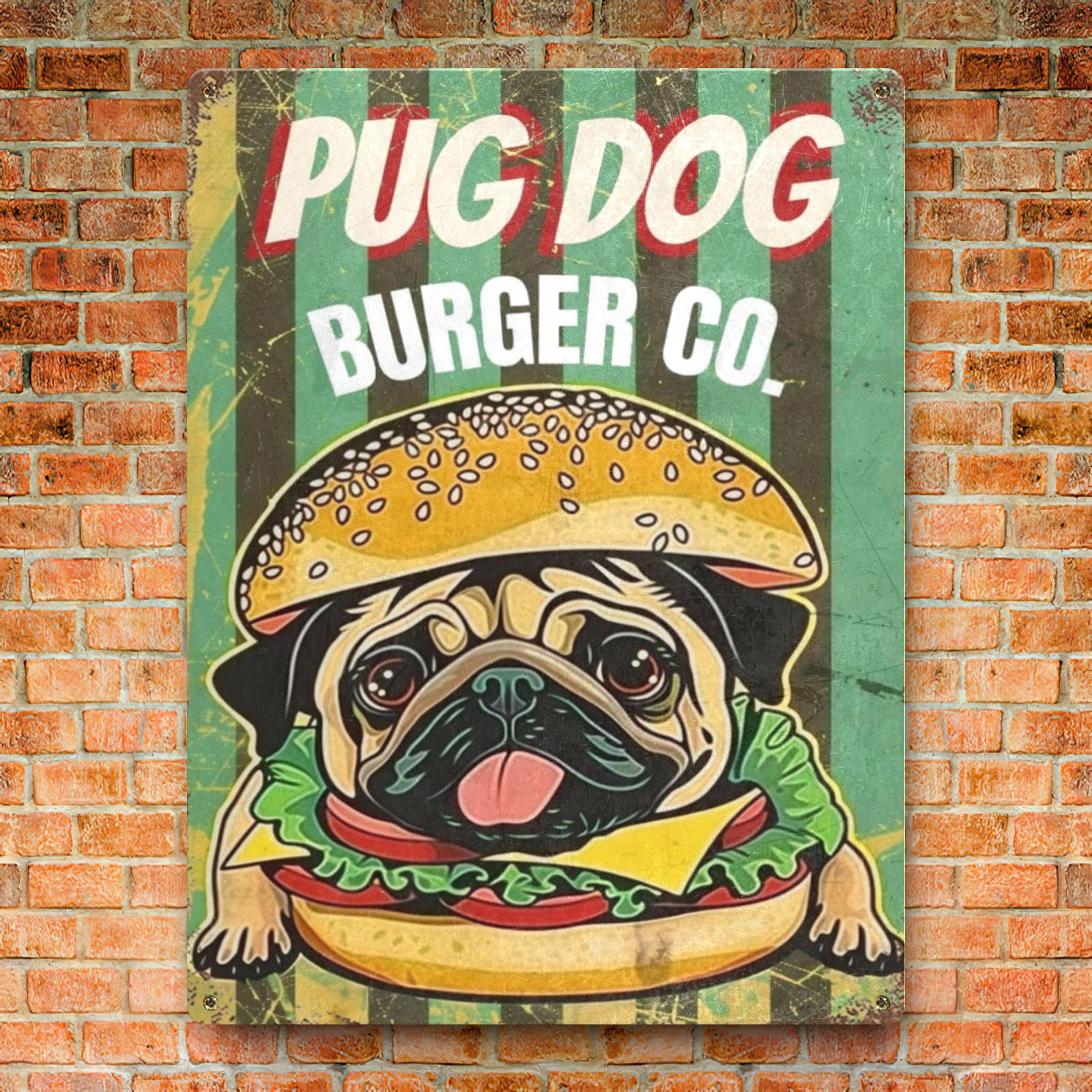 AEFER Metal Signs Pug Dog Burger Co Vintage Signs Retro Aluminum Tin ...