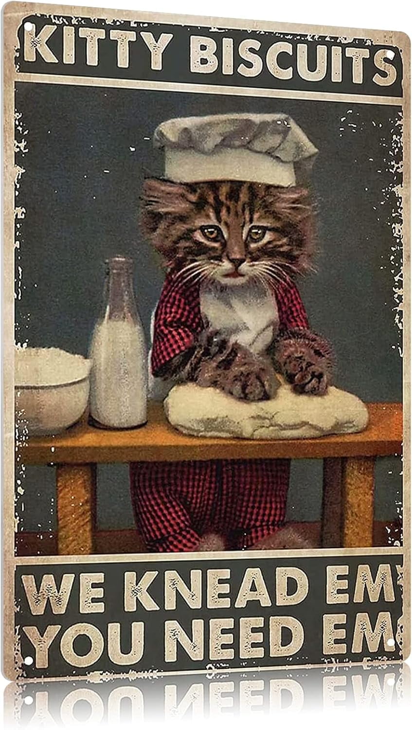 AEFER Metal Tin Sign - Kitty Biscuits - Vintage Style Cafe Home Iron ...