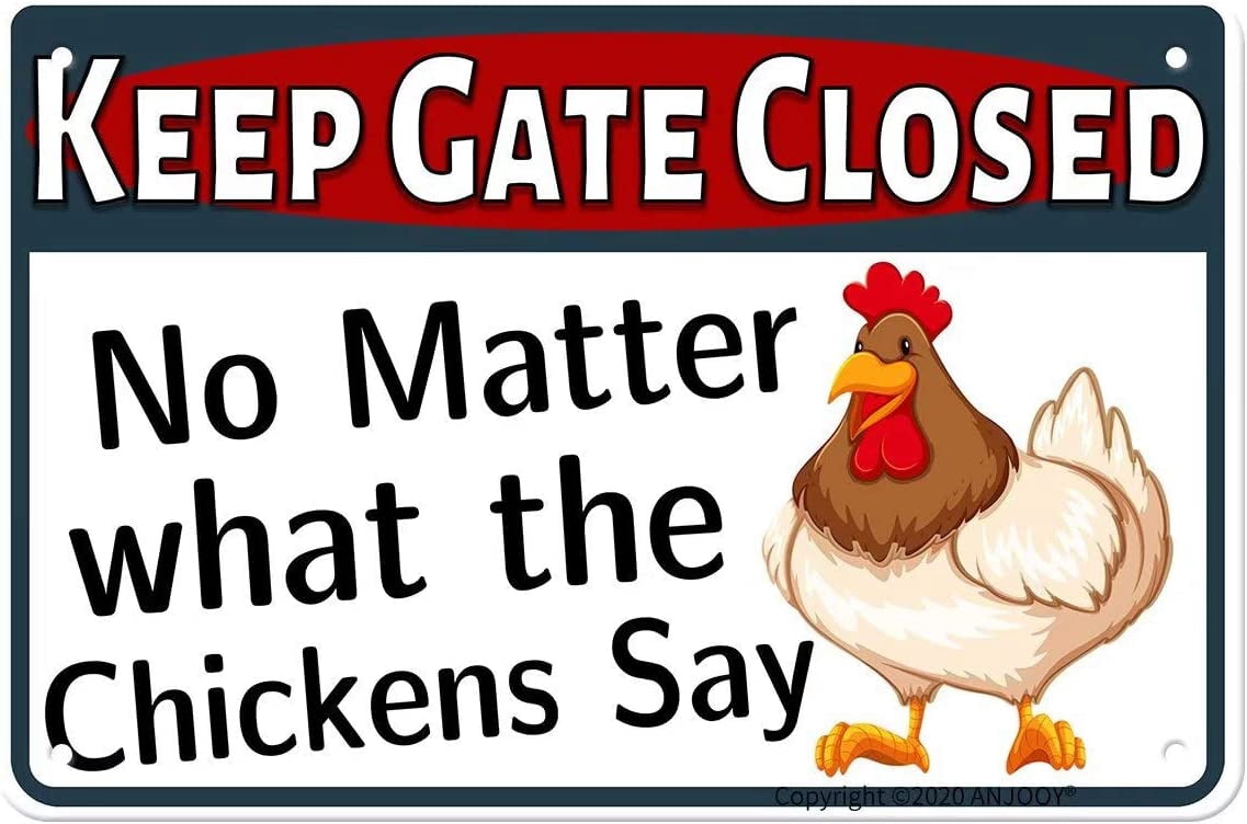 AEFER Metal Tin Signs Chicken Warning Sign Danger Keep Gate Closed - No ...