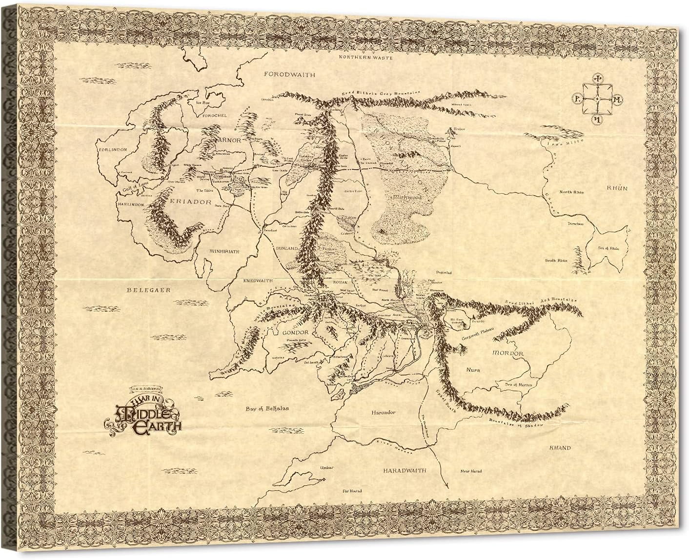 AEFER Middle Earth Canvas Wall Art - Retro HD Map Painting for Home ...