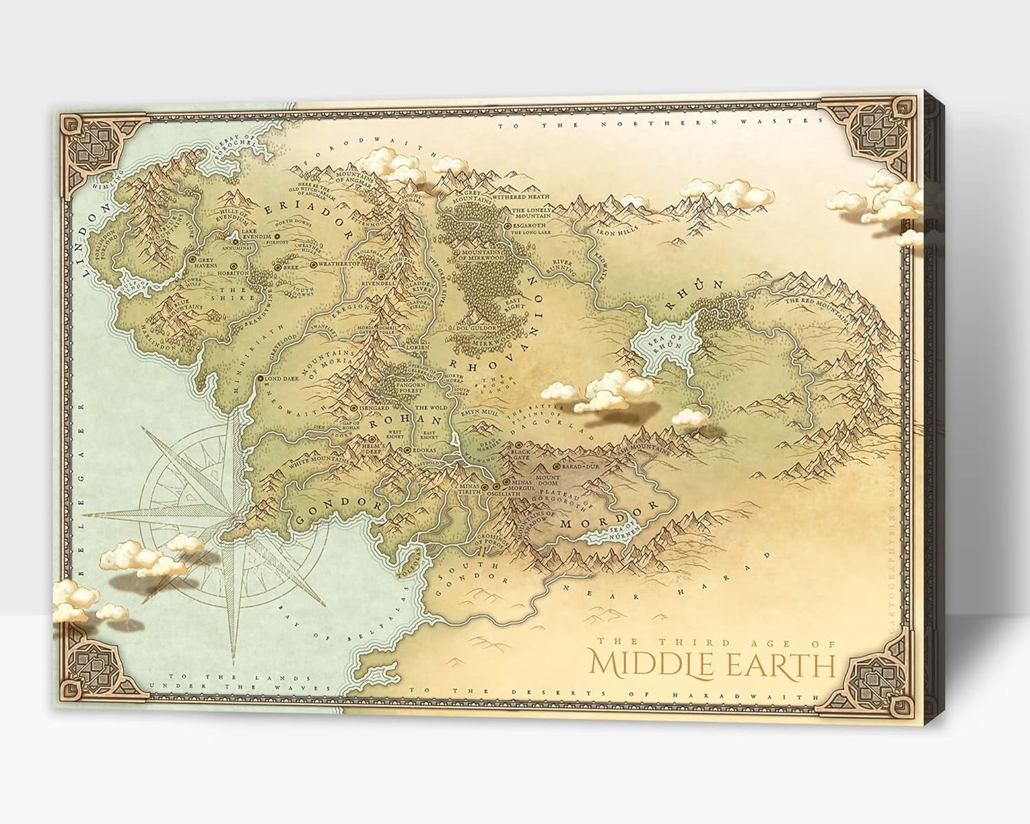 AEFER Middle Earth Map Canvas, The Rings Movie Map Poster, Retro Movie ...