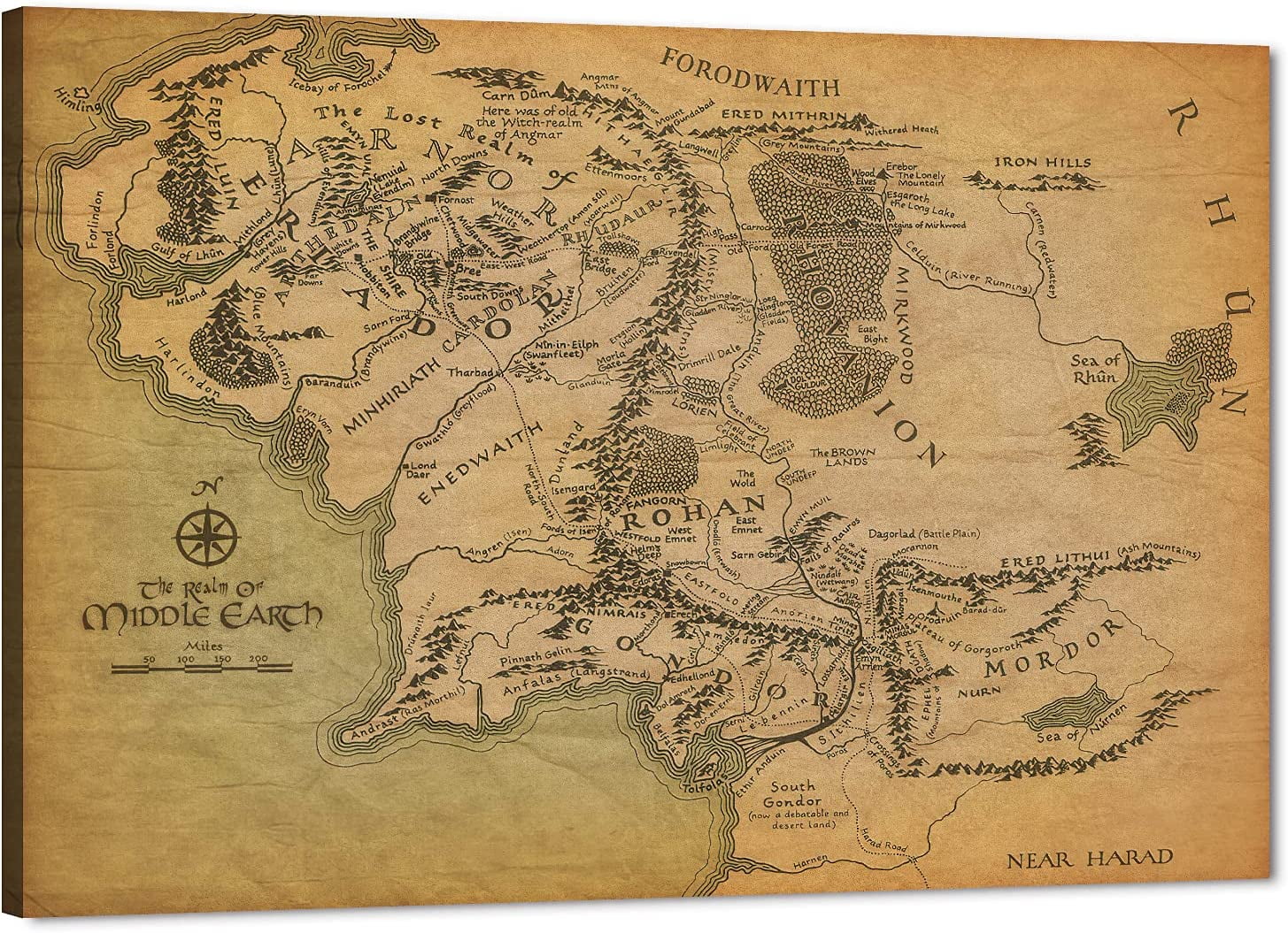 AEFER Middle Earth Map Canvas Wall Art - HD Print Retro Vintage Map ...