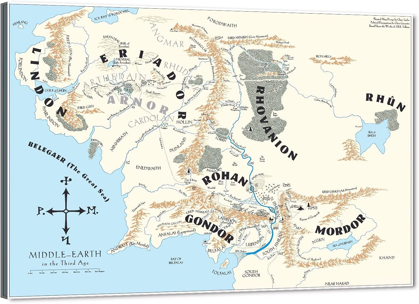 AEFER Middle Earth Map Canvas Wall Art - HD Print Retro Vintage Map of ...