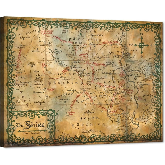 AEFER Middle Earth Map Canvas Wall Art Movie Map HD Print - Retro ...
