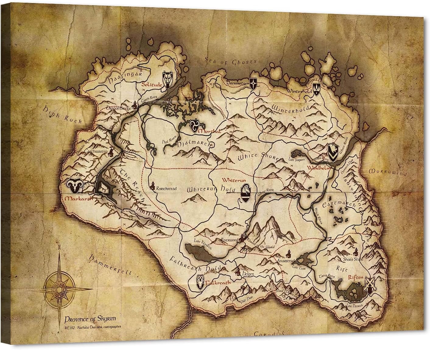 AEFER Middle Earth Map Canvas Wall Art Movie Map HD Print - Retro ...