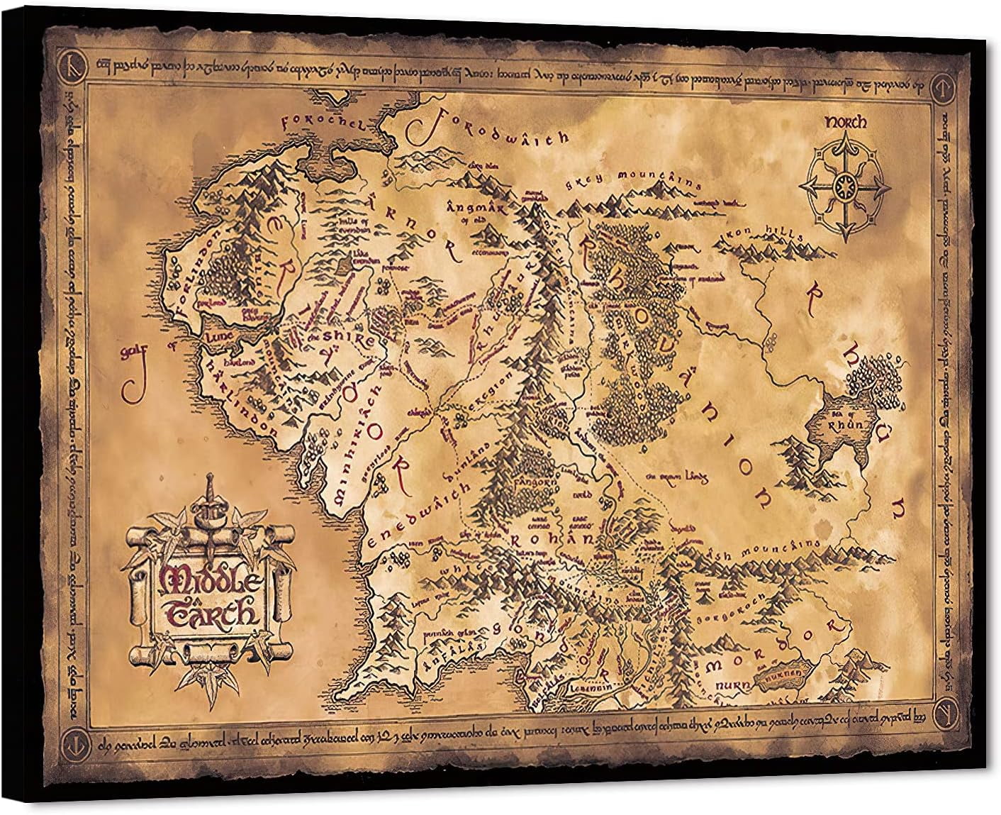 AEFER Middle Earth Map Canvas Wall Art Movie Map HD Print - Retro ...