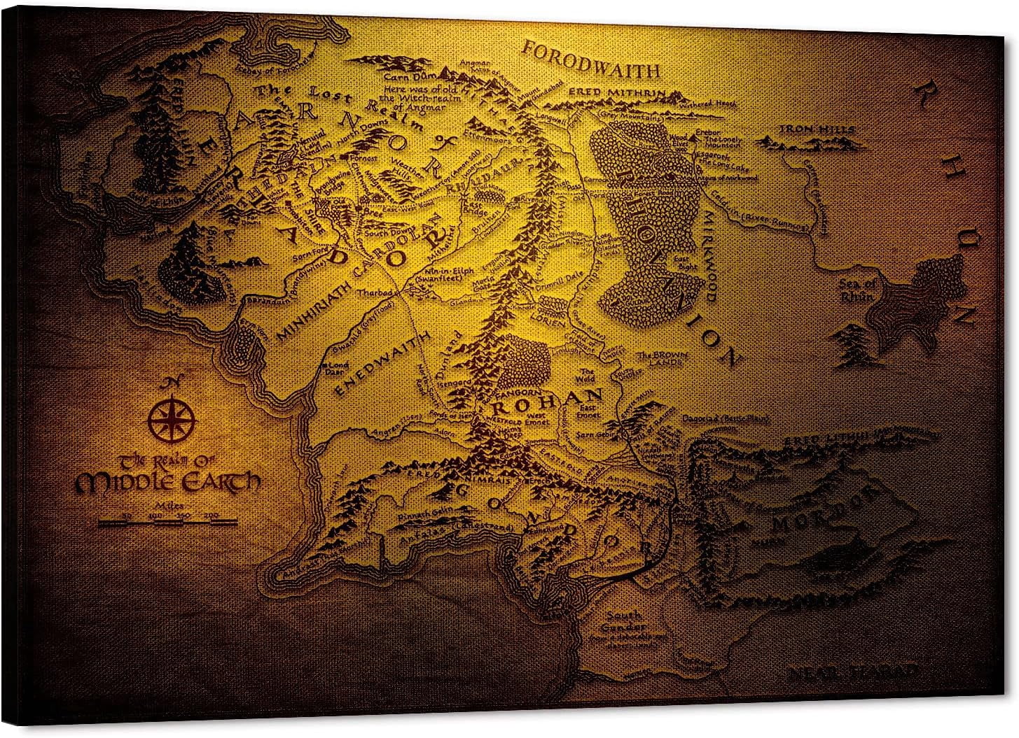 AEFER Middle Earth Map Canvas Wall Art Movie Map HD Print - Retro ...
