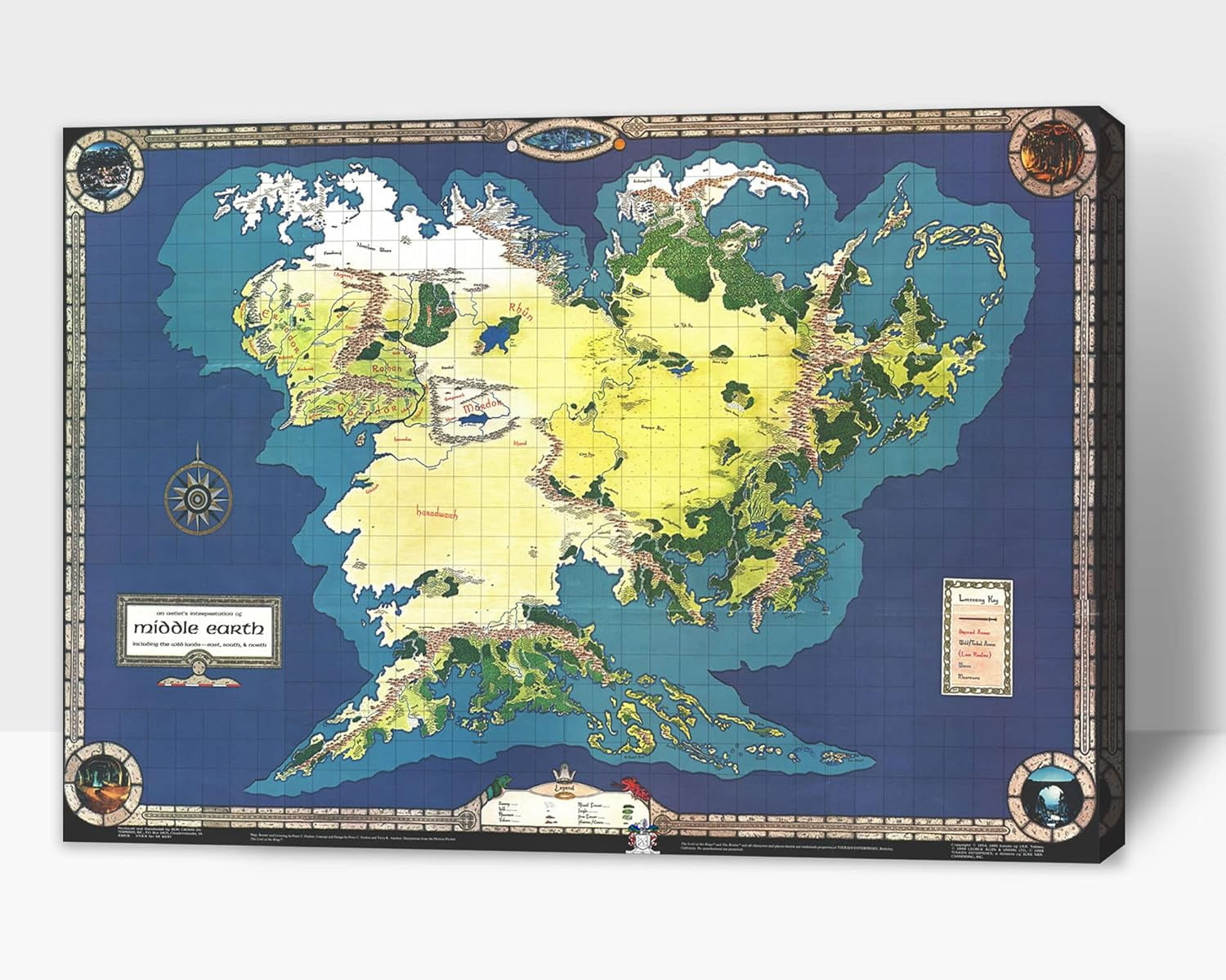 AEFER Middle Earth Map Canvas Wall Art - The Rings Movie Map Poster ...