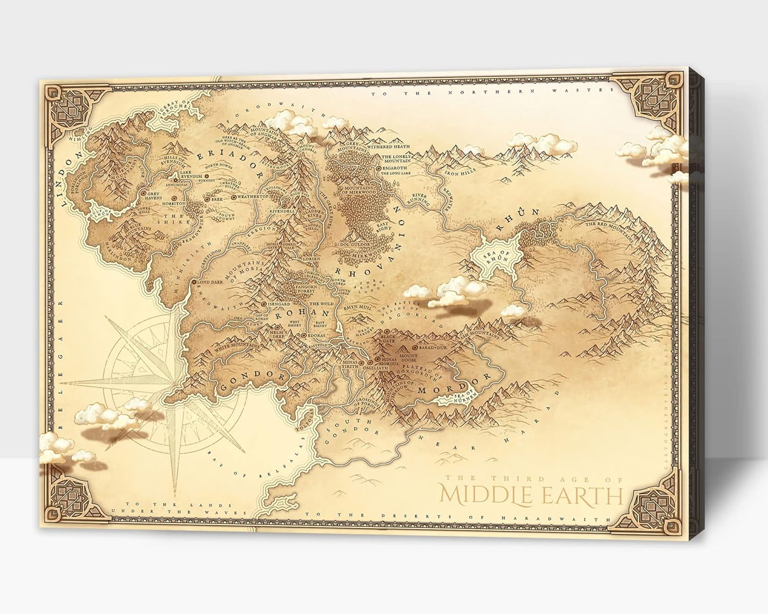 AEFER Middle Earth Map Canvas Wall Art - The Rings Movie Map Poster ...
