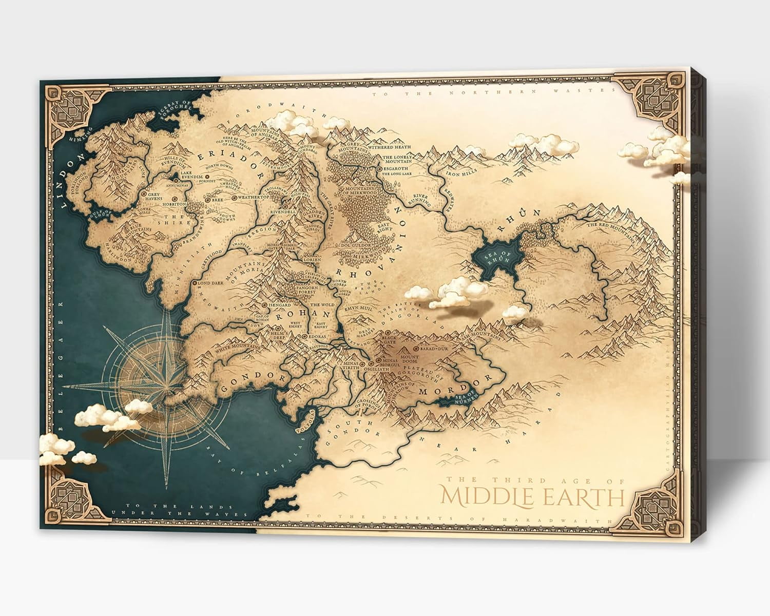 AEFER Middle Earth Map Canvas Wall Art for Study Reading Room Decor ...