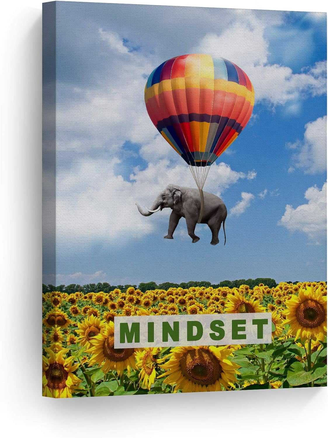AEFER Mindset Elephant with Balloon Sunflower Field Motivational Wall ...
