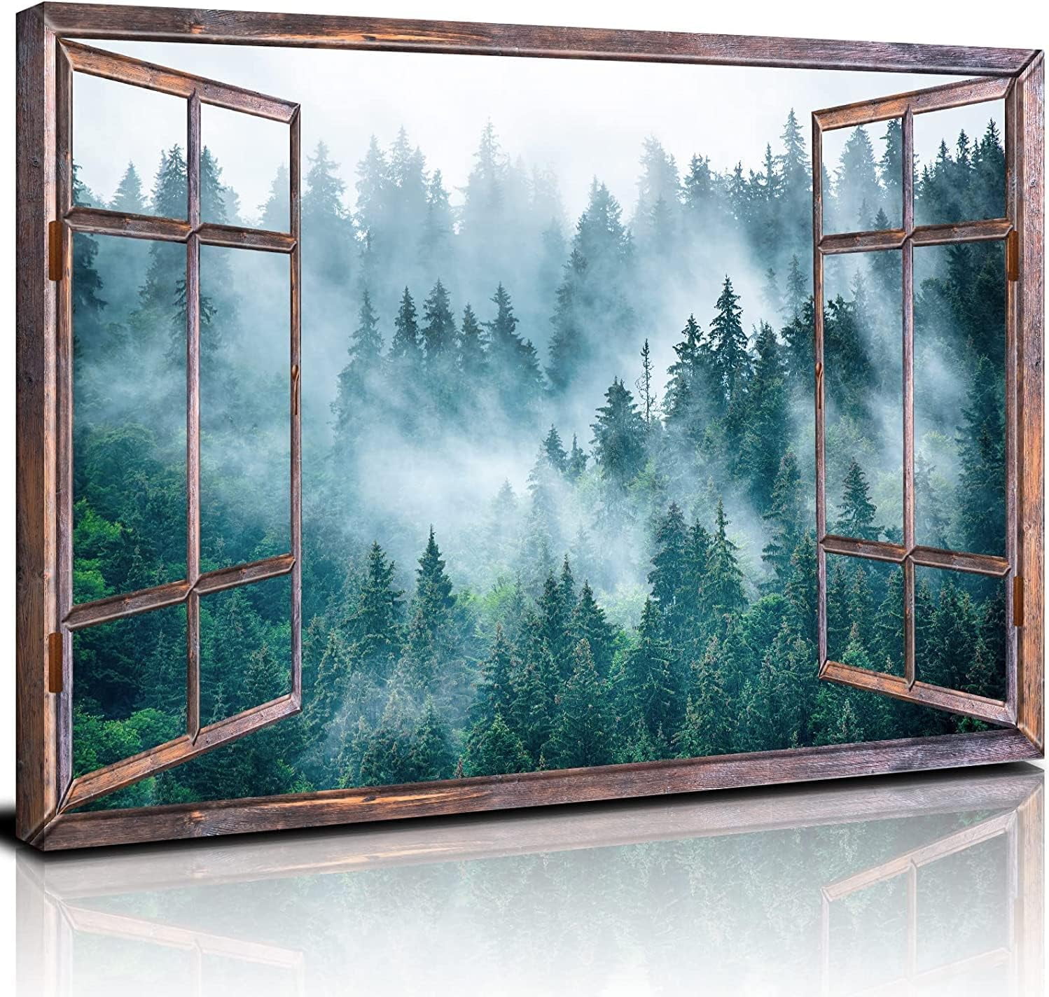 AEFER Misty Forest Wall Art Realism Window View Landscape Painting ...