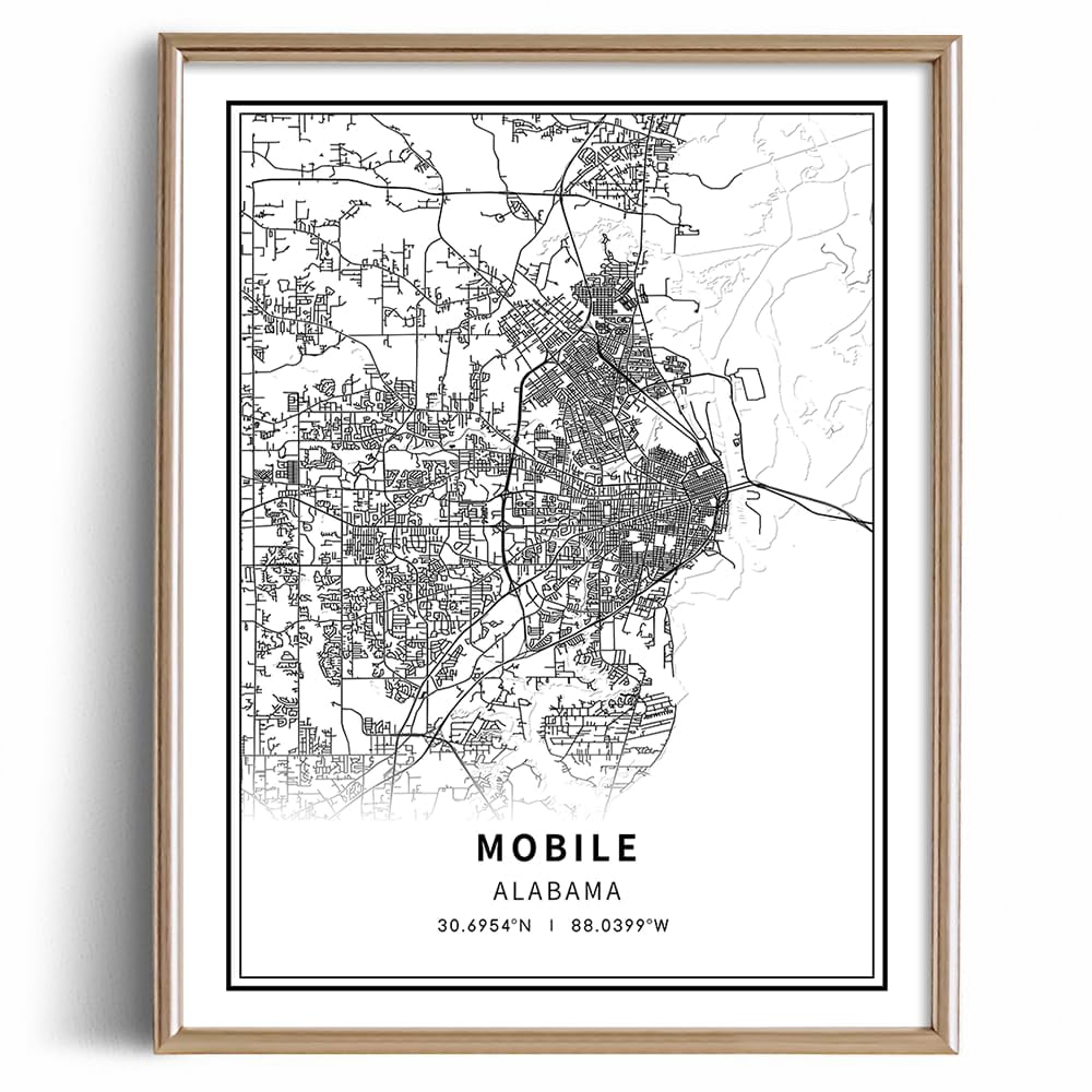 AEFER Mobile Alabama Poster - Minimalist Black White Wall Art - Mobile ...