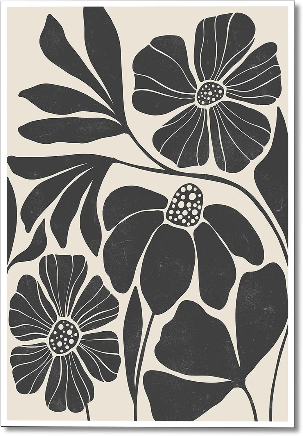 AEFER Modern Abstract Black Flower Canvas Wall Art Minimalist Nature ...