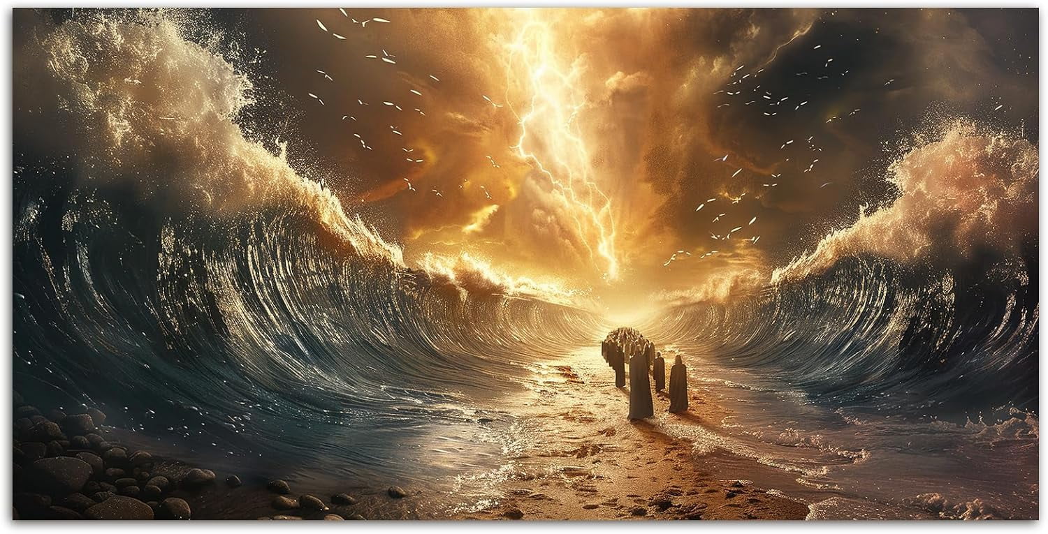 AEFER Modern Christian Canvas Wall Art Bible Story of Moses Parting The ...