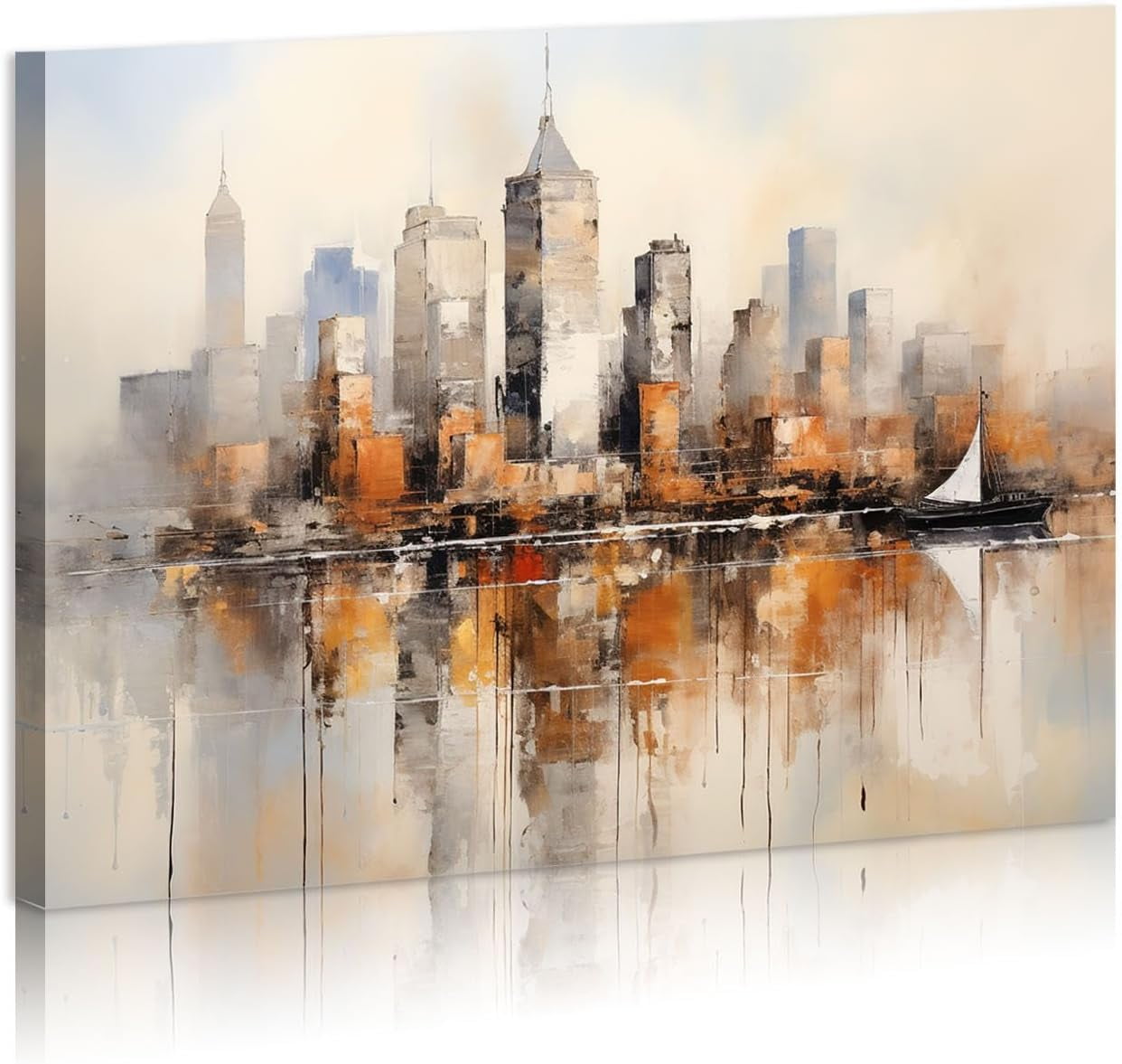AEFER Modern City Abstract Canvas Cityscape Painting Colorful Skyline ...