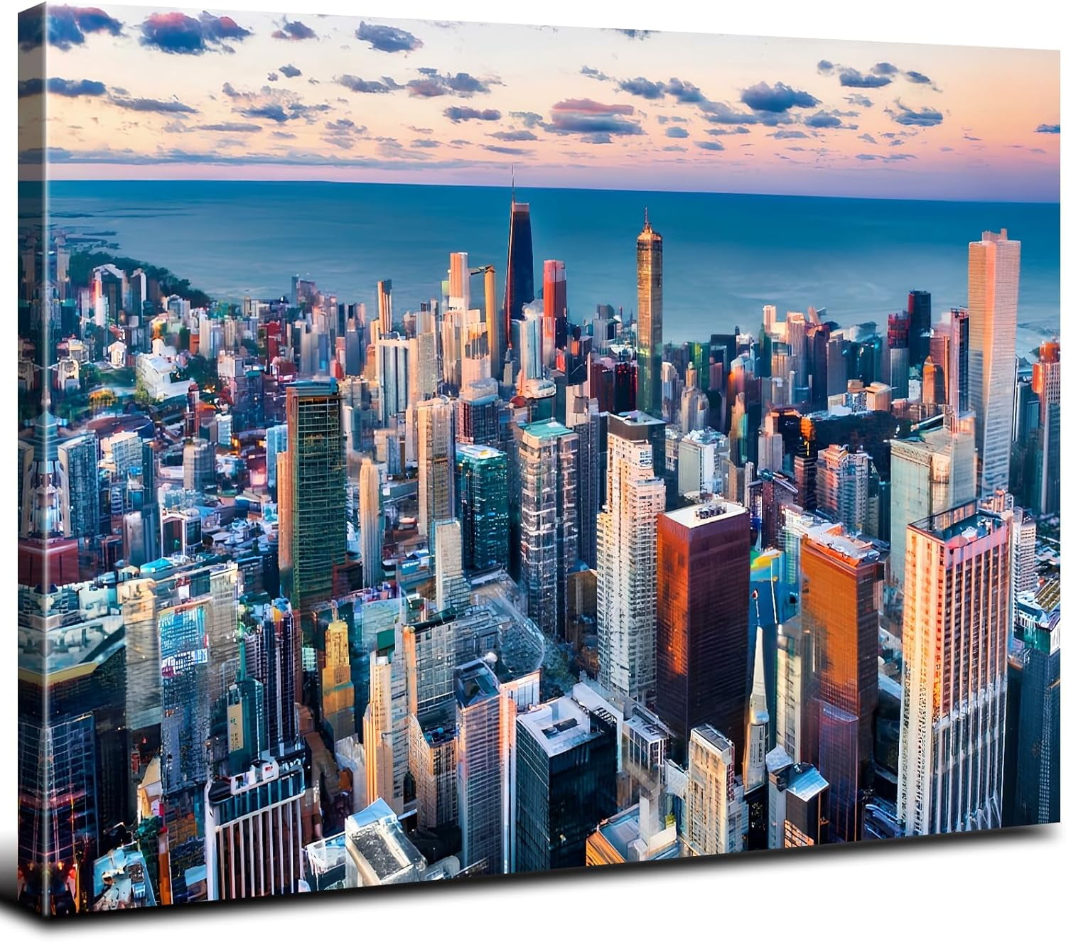 AEFER Modern City Wall Art Chicago Downtown at Night Picture Canvas ...