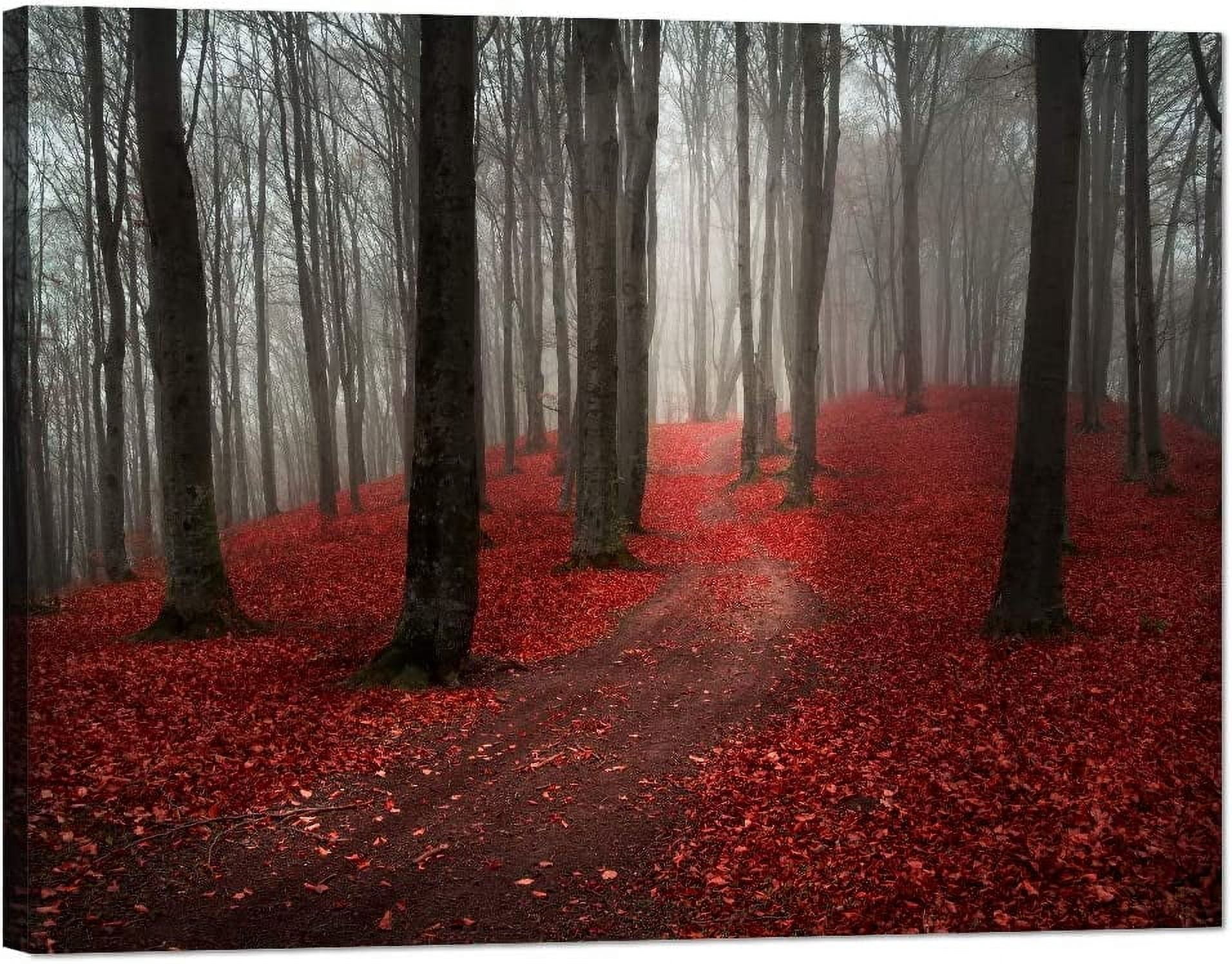 AEFER Modern Large Tree Painting, Black White Red Forest Landscape ...