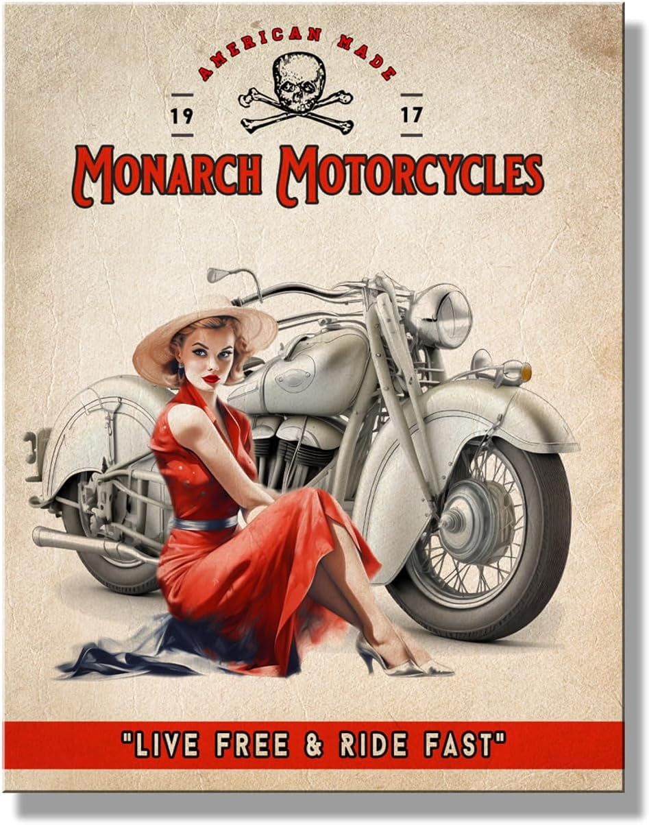 AEFER Monarch Motorcycle Tin Sign - Motorcycle Signs for Garage ...