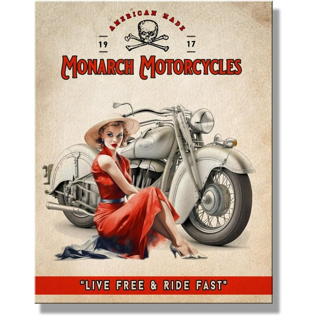 AEFER Monarch Motorcycle Tin Sign - Motorcycle Signs for Garage ...