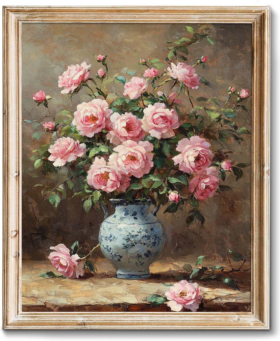 AEFER Moody Pink Peonies Painting, Retro Flower Botanical Painting ...
