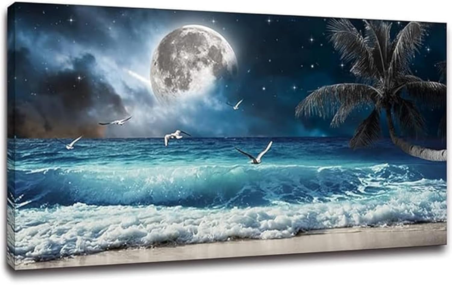 AEFER Moon Ocean Decor Beach Wall Art Seascape Painting Sea Canvas ...