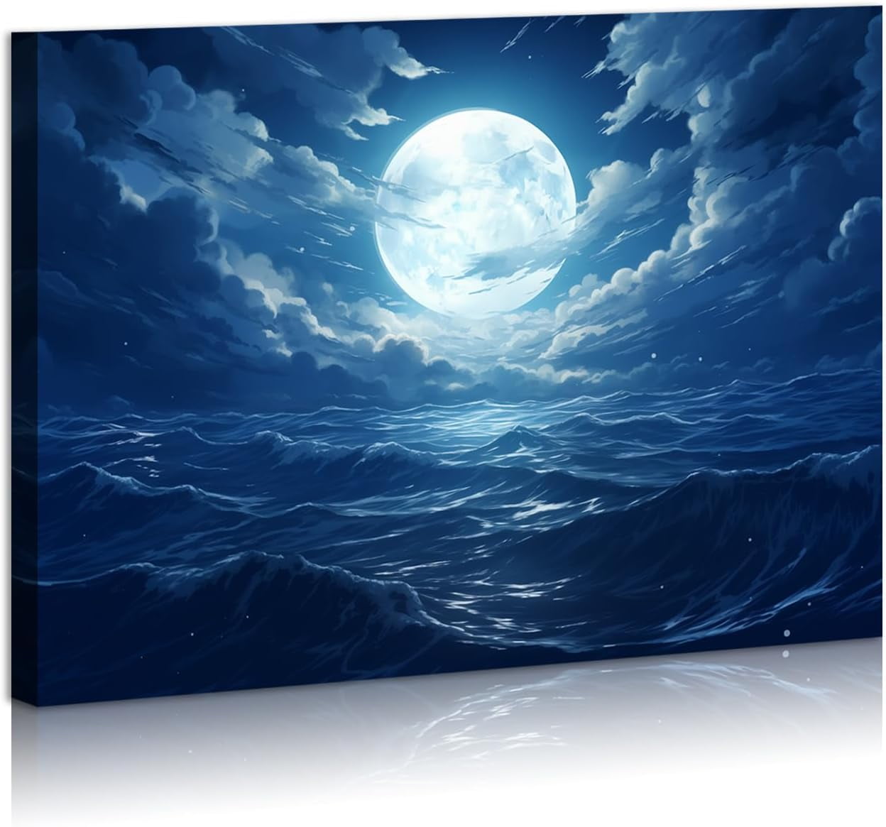 AEFER Moon Sea Ocean Landscape Wall Art Full Moon in Cloud Pictures ...