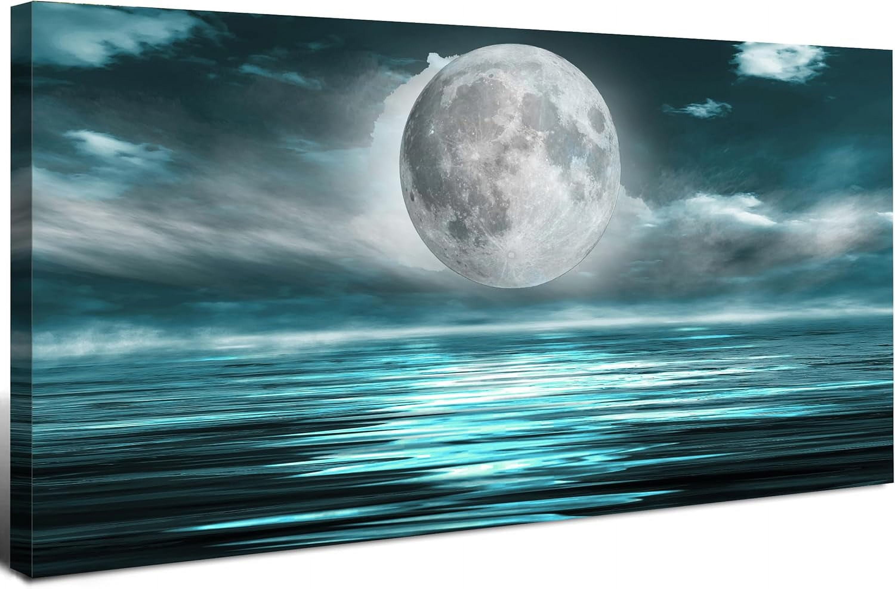 AEFER Moon Wall Decor Ocean Beach Wall Art for Bathroom Decor Full Moon ...