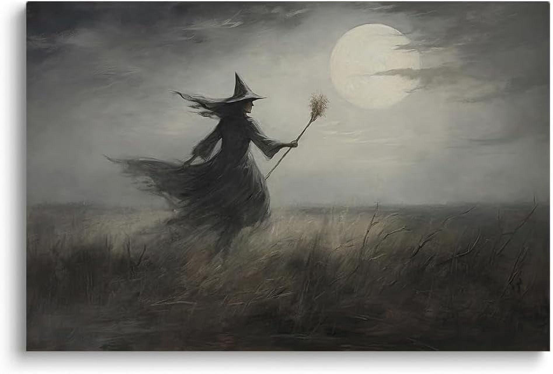 AEFER Moonlit Flight Wall Art, Enchanting Gothic Witch Silhouette ...