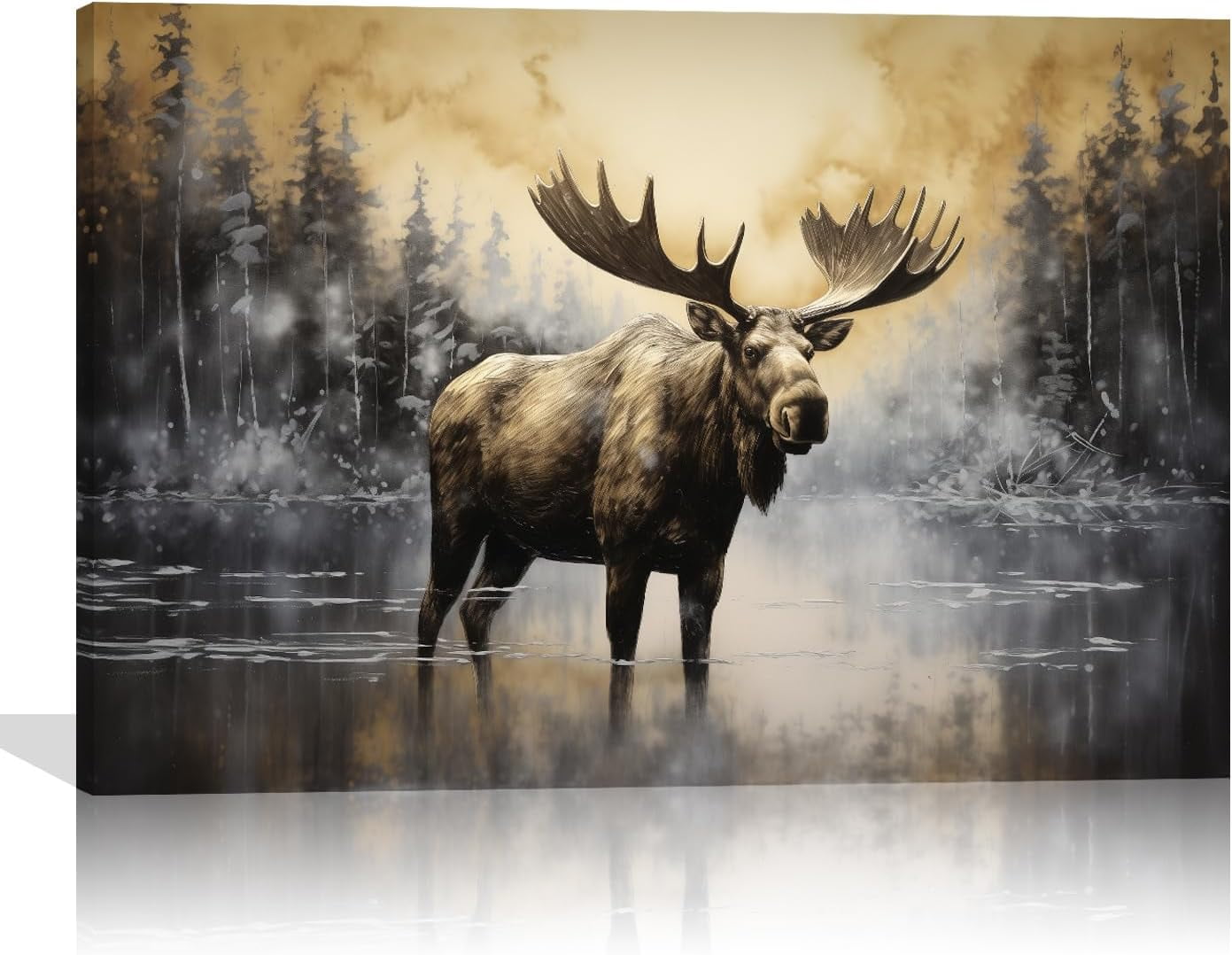 AEFER Moose Canvas Wall Art, Abstract Moose Picture Painting Nature ...