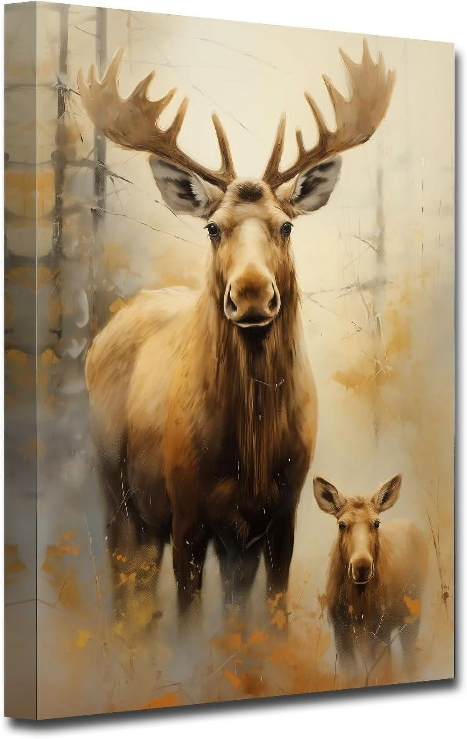 AEFER Moose Canvas Wall Art Moose Mother and Baby Animal Picture Prints ...