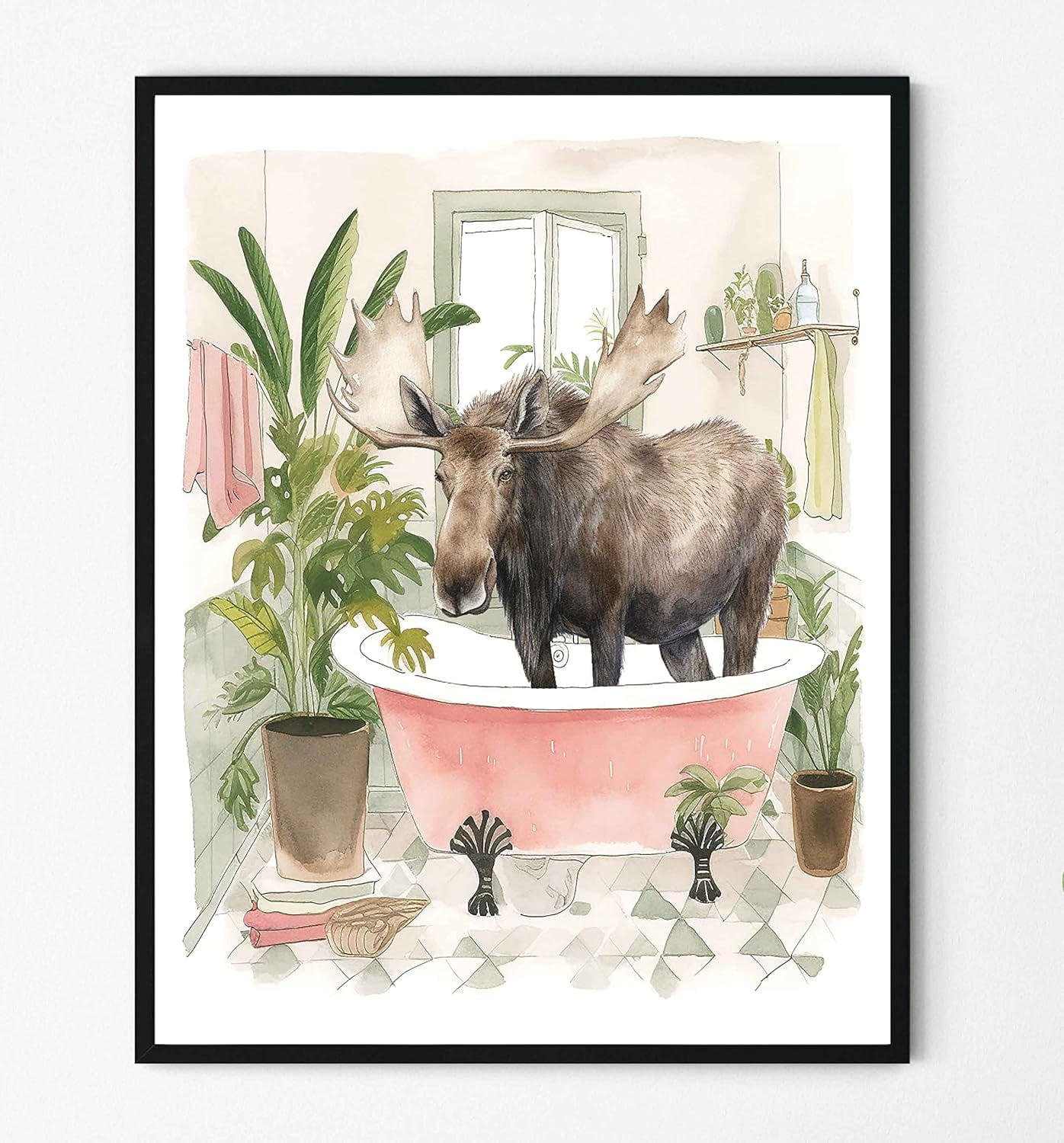 AEFER Moose Wall Art in Bathtub, Moose In Bathroom Picture, Humor ...