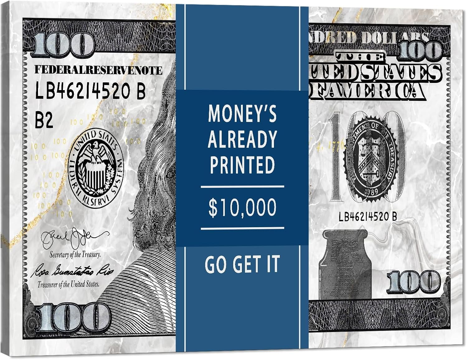 AEFER Motivational Dollar Wall Art Money 100 Dollars Canvas Wall Art ...