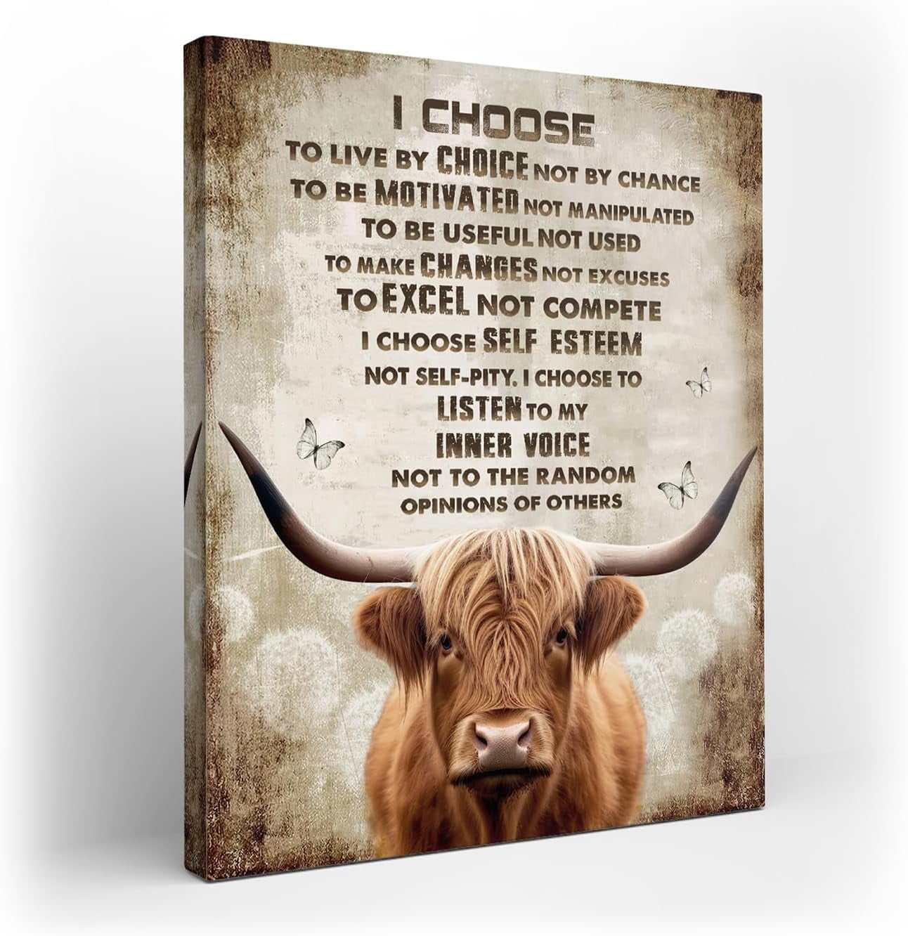 AEFER Motivational Highland Cow Canvas Wall Art Farmhouse Cow Print ...