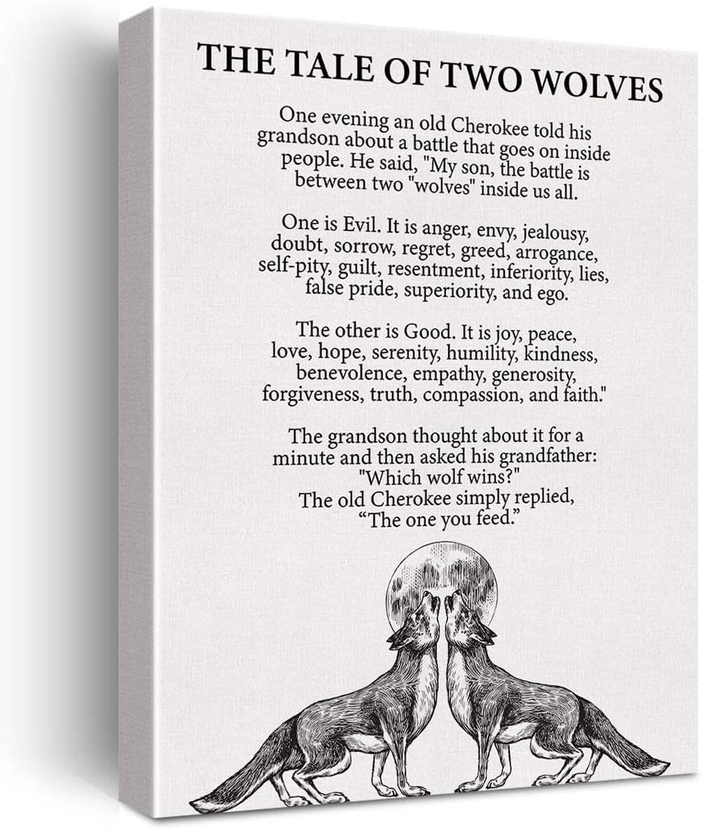 AEFER Motivational Quote Inspirational Two Wolves Painting Canvas Wall ...