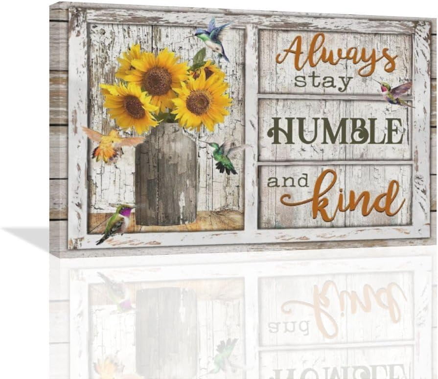 AEFER Motivational Sunflower Wall Art Farmhouse Hummingbird Picture ...