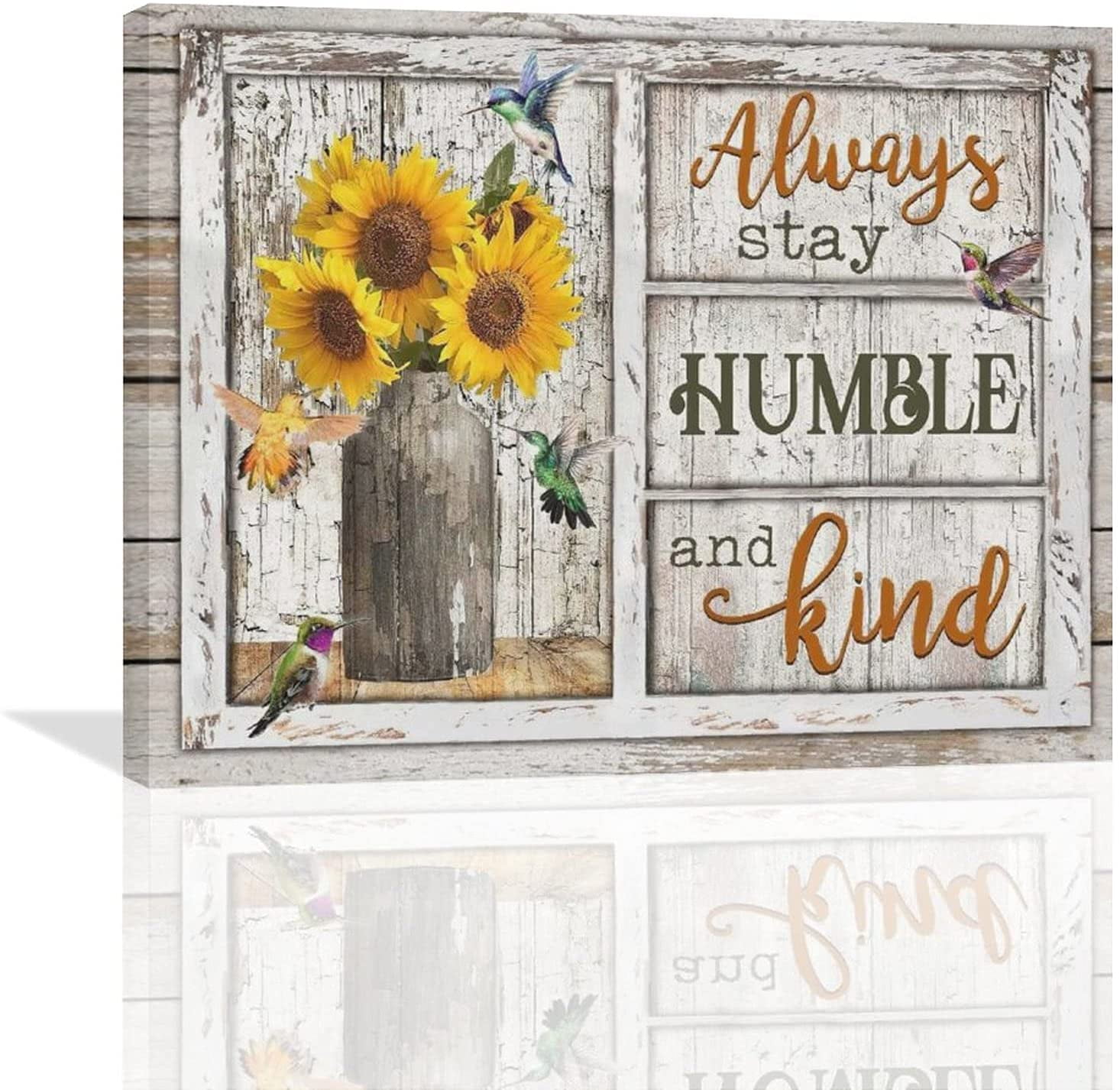 AEFER Motivational Wall Art Rustic Sunflower Hummingbird Picture ...