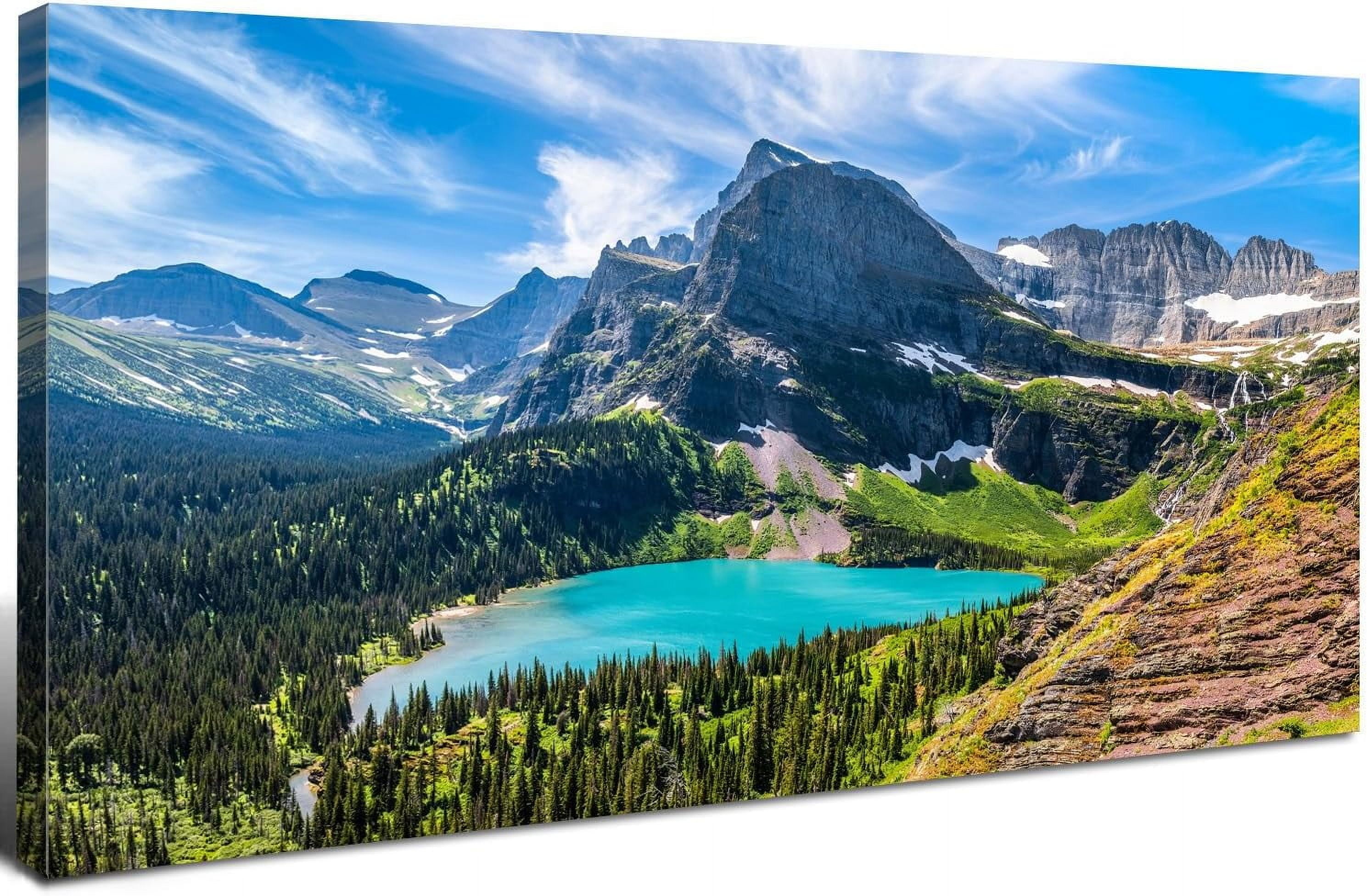 AEFER Mountain Canvas Wall Art Teal Saint Mary Lake Landscape Wall ...