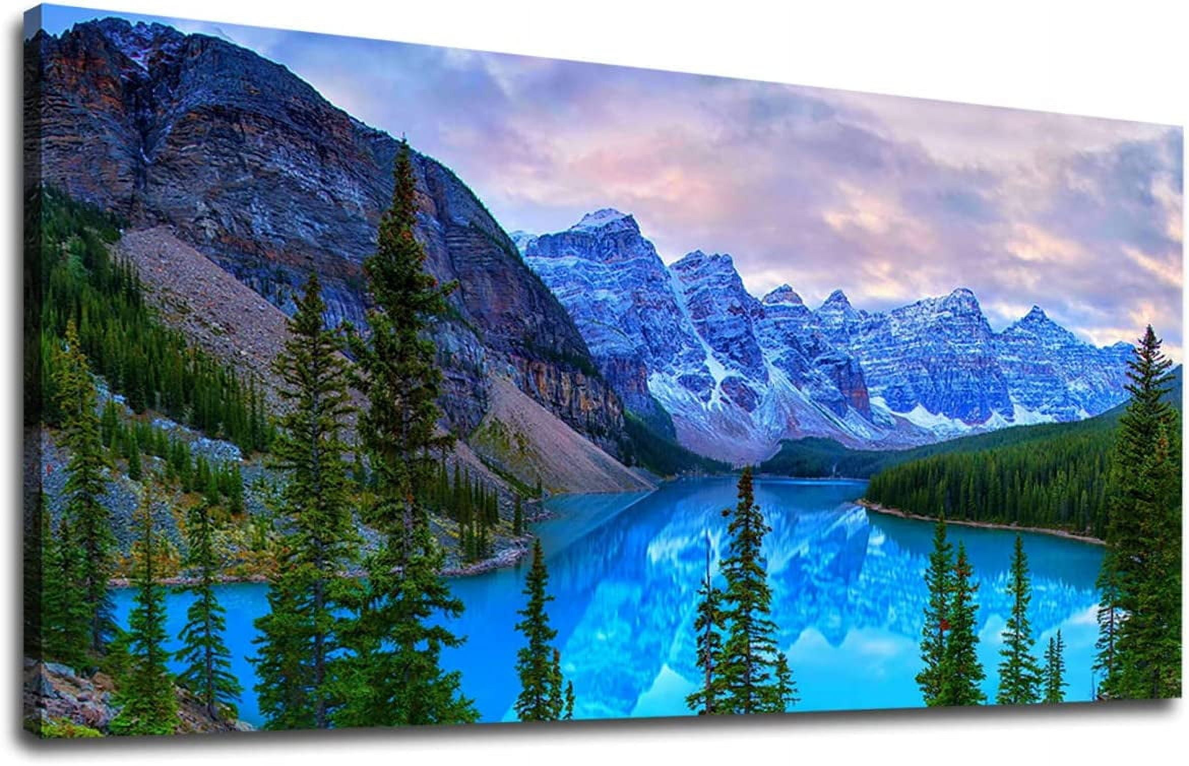 AEFER Mountain Lake Wall Art Living Room Wall Decor Banff National Park ...
