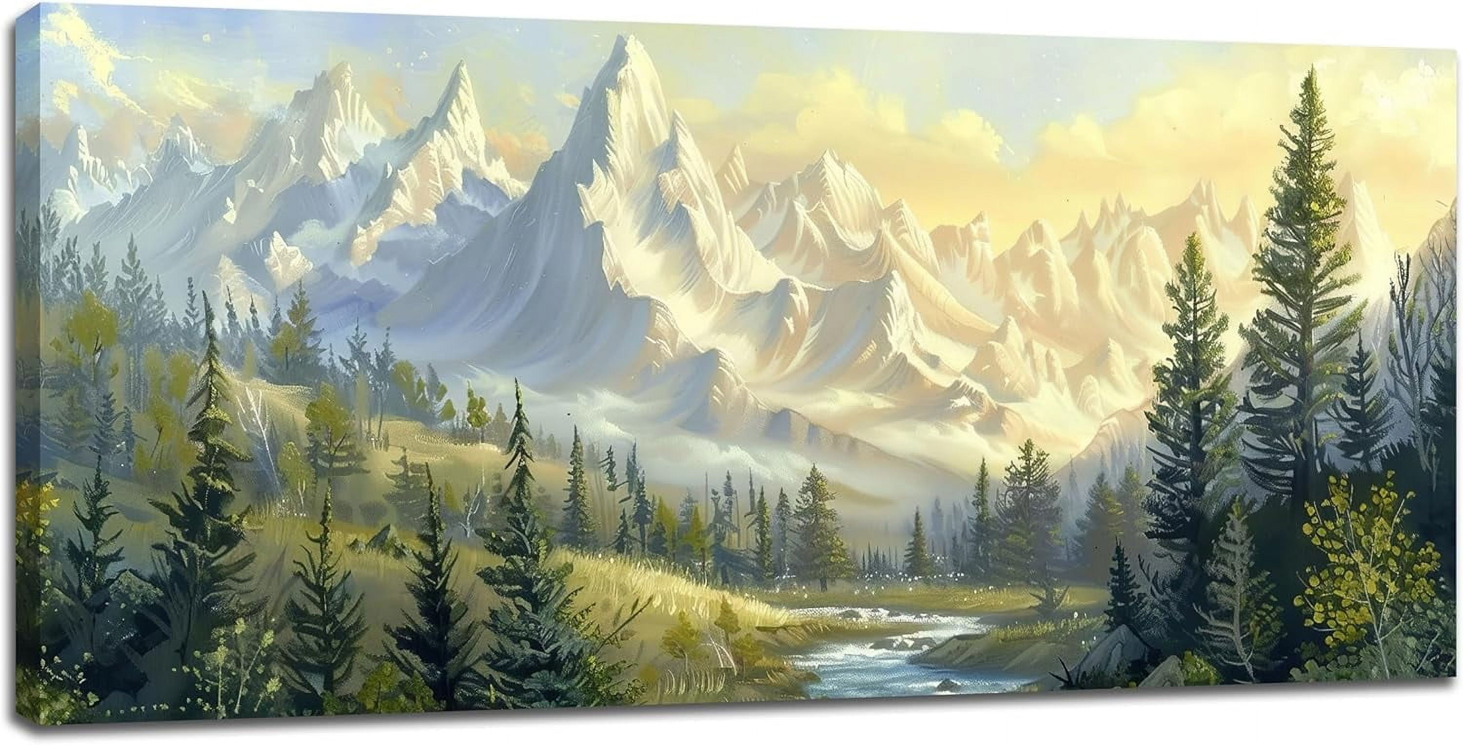 AEFER Mountain Landscape Wall Art Country Nature forest Pictures Canvas ...