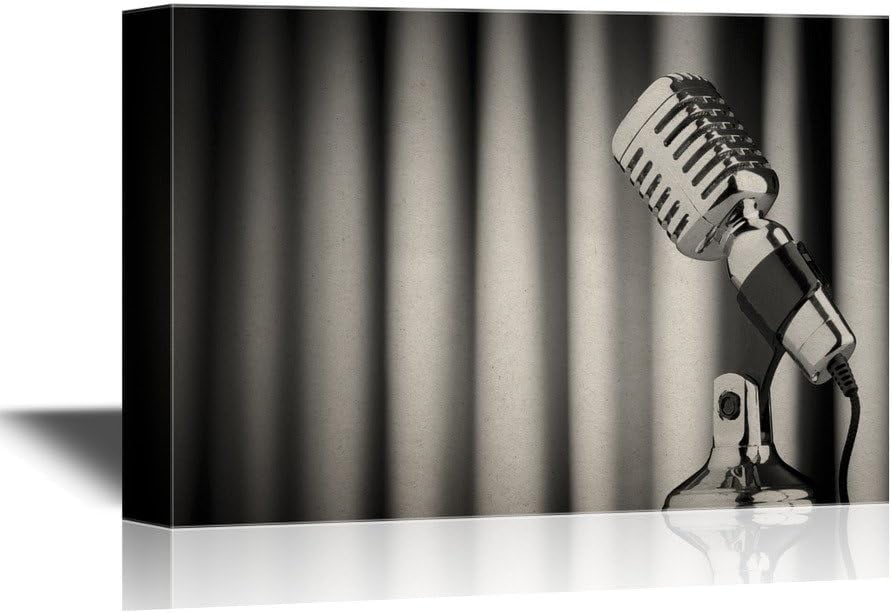 AEFER Music Canvas Wall Art - Vintage Microphone Against The Backdrop ...