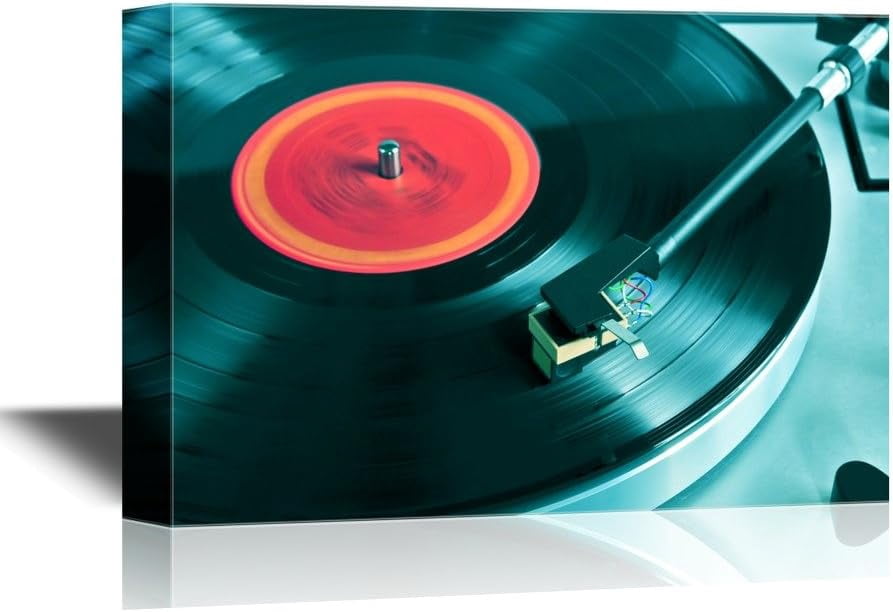 AEFER Music Canvas Wall Art - Vinyl Record Spinning on Turntable Close ...