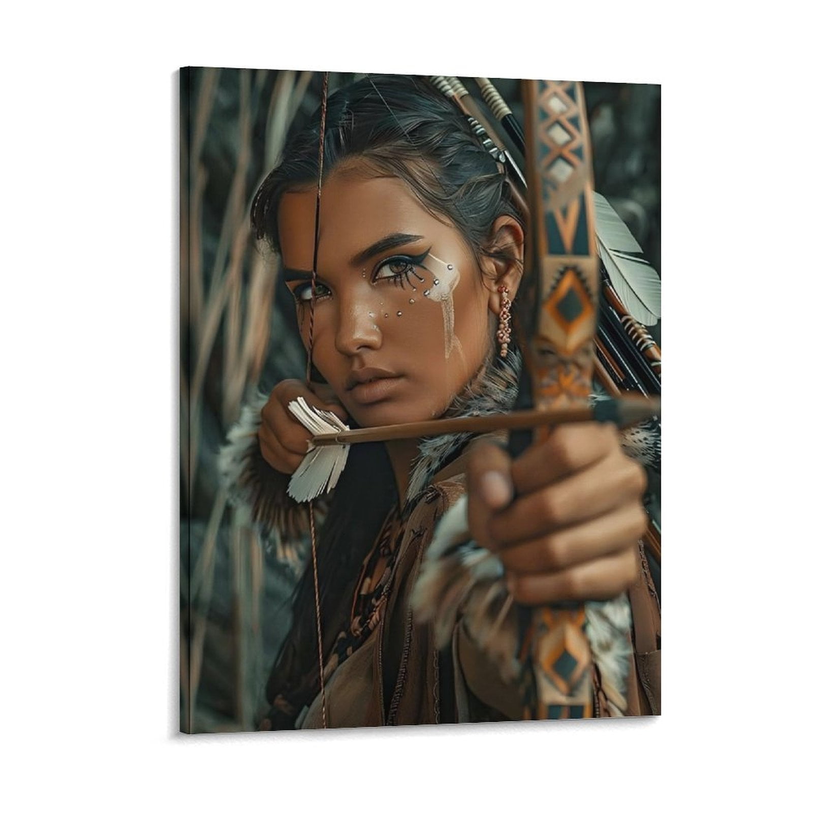AEFER Native American Beauty Painting Wall Art, Indian Woman Canvas Prints, Chief Feathered ...